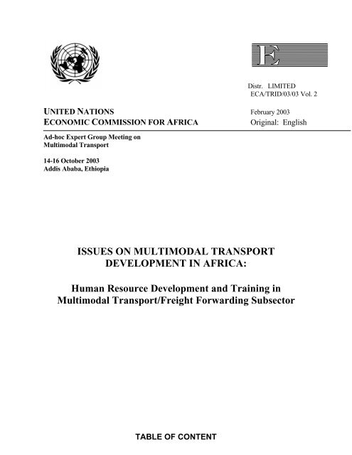 ISSUES ON MULTIMODAL TRANSPORT DEVELOPMENT IN AFRICA
