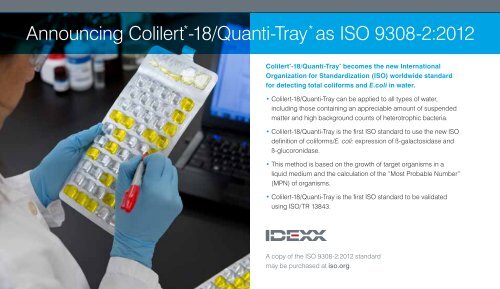 IDEXX ISO Approval Fact Sheet for Colilert-18/Quanti-Tray