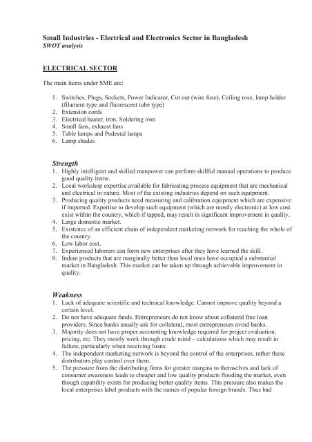 SWOT for electrical & Electronic SME