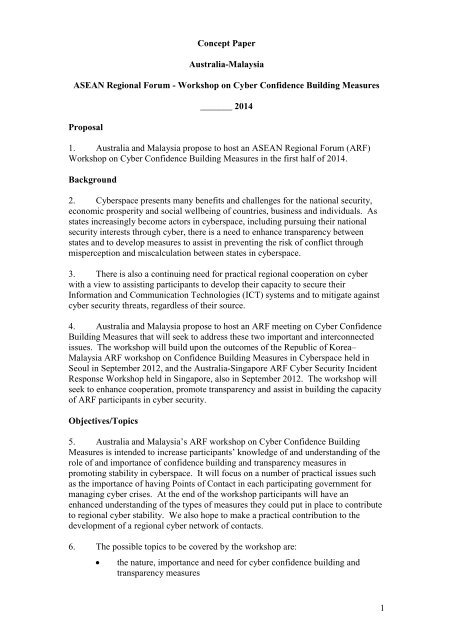1 Concept Paper Australia-Malaysia ASEAN Regional Forum - Workshop ...