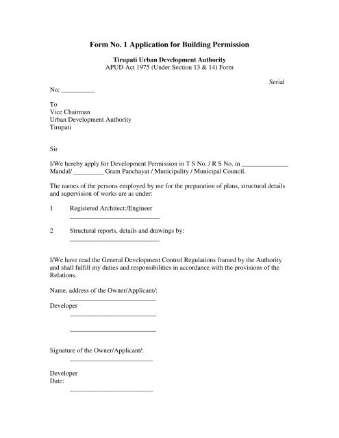 Form No. 1 Application for Building Permission - TIRUPATHI ...
