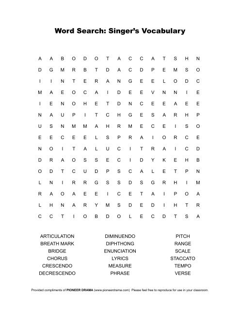 Word Search: Singer's Vocabulary