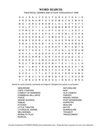 Basic Theatre Vocab Word Search