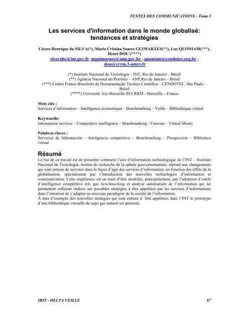 Les services d'information dans le monde globalisÃƒÂ© ... - IRIT