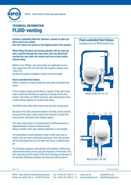 FlLUID venting - Rifox-Hans Richter GmbH