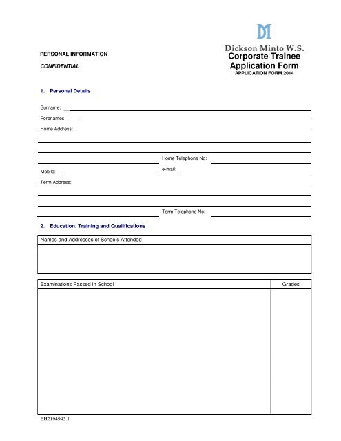 Corporate Trainee Application Form - Dickson Minto