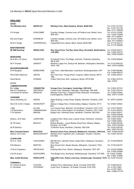 Life Members in BOLD Signet Recorded ... - British Blonde Society