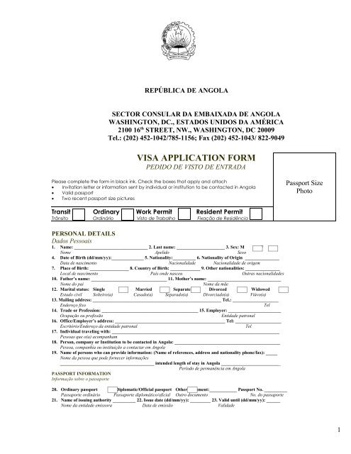 Angola Visa Application Form - Travisa