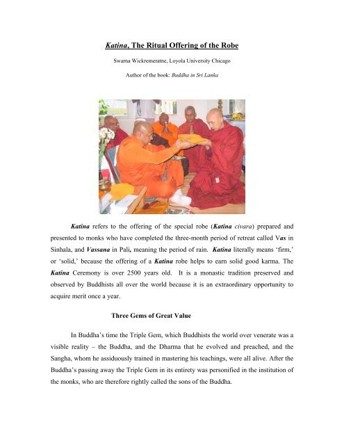 What is Katina Ritual - Washington Buddhist Vihara
