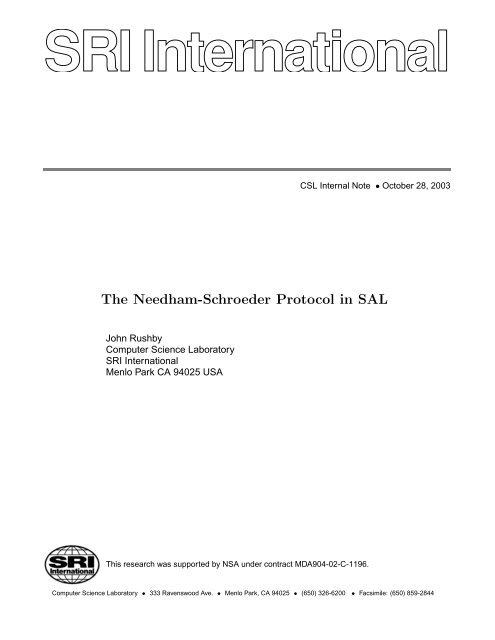 The Needham-Schroeder Protocol in SAL - Symbolic Analysis ...