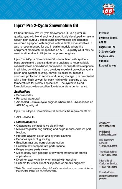 InjexÂ® Pro 2-Cycle Snowmobile Oil - Technology Lubricants ...