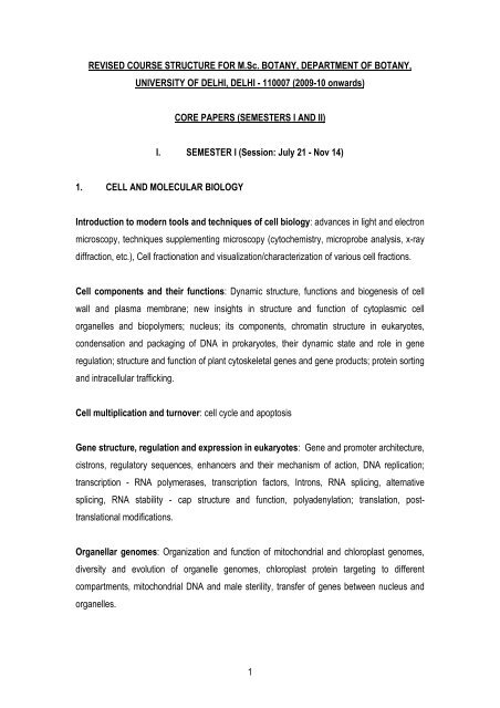 1 REVISED COURSE STRUCTURE FOR M.Sc. BOTANY ...