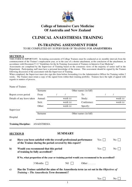 clinical anaesthesia training - College of Intensive Care Medicine