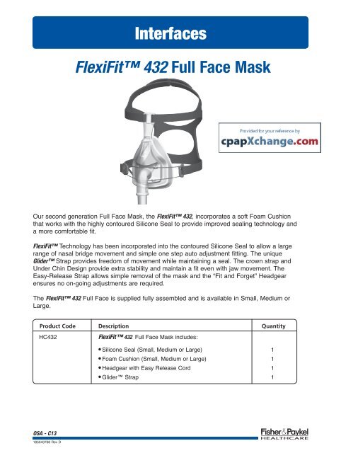 FlexiFit 432 CPAP Mask - Part Numbers & Diagram (PDF)
