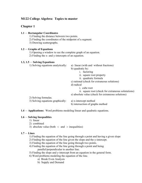 M122 Final Review Topics