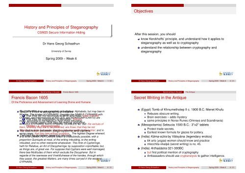 History and Principles of Steganography - CSM25 Secure ...