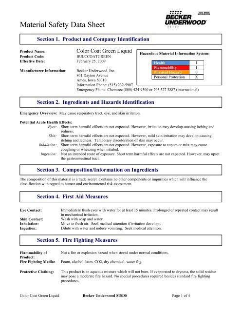 Color Coat Green MSDS - Becker Underwood
