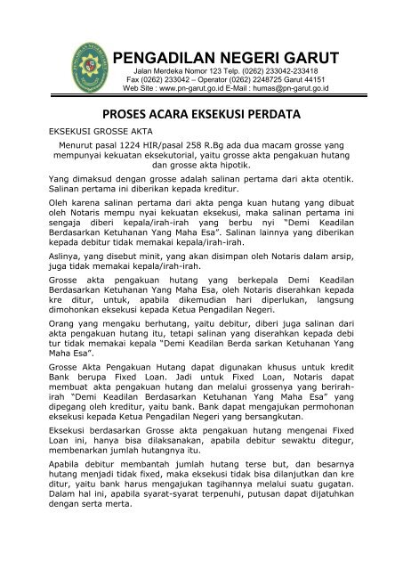 proses acara eksekusi perdata - Pengadilan Negeri Garut
