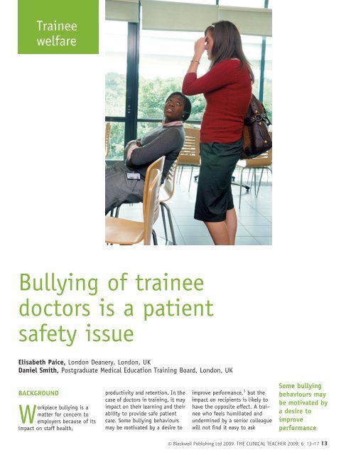 Bullying of trainee doctors is a patient safety issue - London Deanery