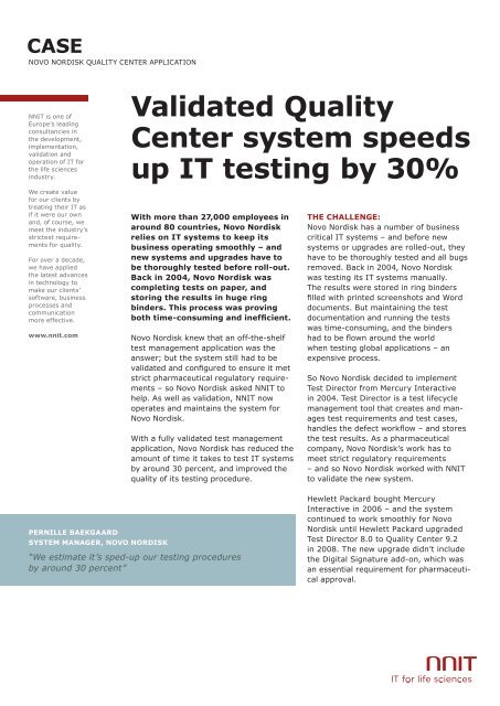 Validated Quality Center system speeds up IT testing by 30% - NNIT