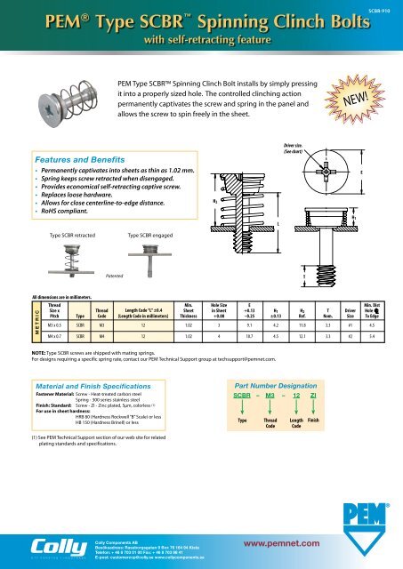 PEMÂ® Type SCBRâ ¢ Spinning Clinch Bolts - Colly Components