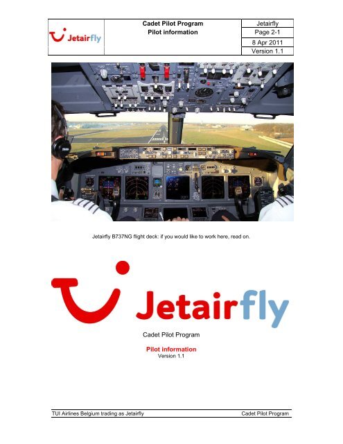 Jetairfly cadet pilot program - Trainee information V1.1 - Jetaircareer
