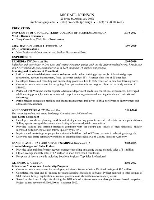 Marketing Yourself Overview - Terry MBA | University of Georgia