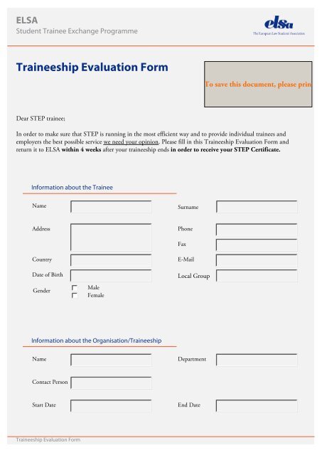 Traineeship Evaluation Form