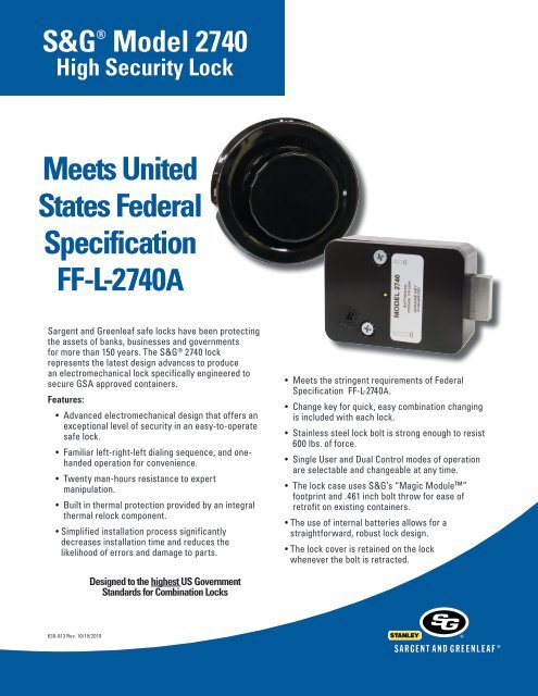 Data Sheet - Sargent and Greenleaf