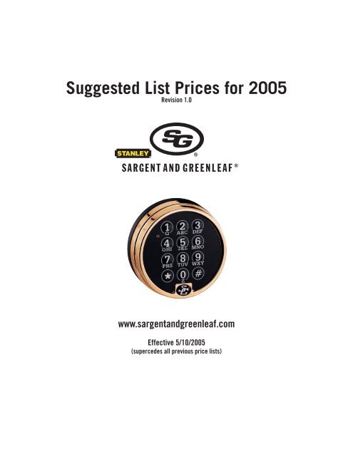 2005 Product Pricing - Sargent and Greenleaf