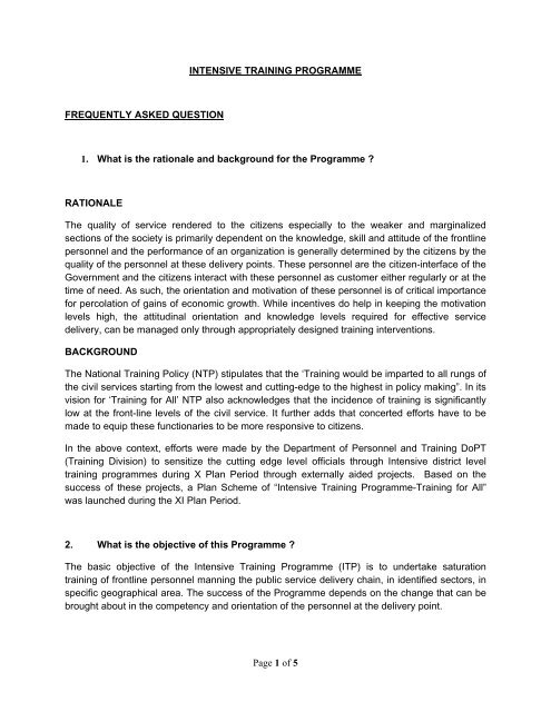 INTENSIVE TRAINING PROGRAMME