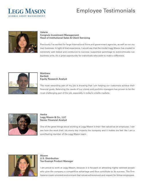 Employee Testimonials - Legg Mason