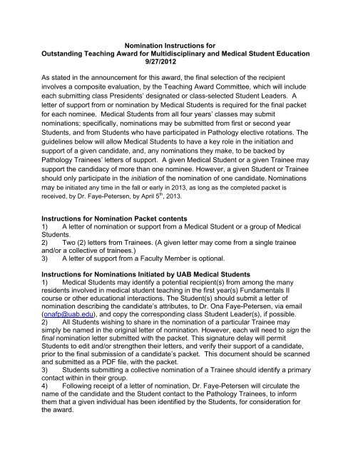 Teaching Award Nominations