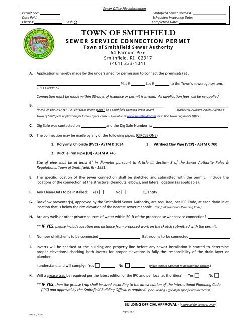 Sewer Connection Permit Application