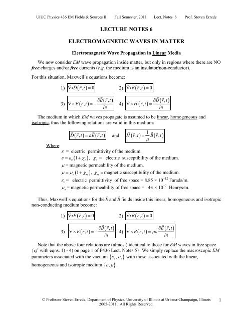 Lecture Notes 06: EM Waves, Wave Propagation in Linear ...