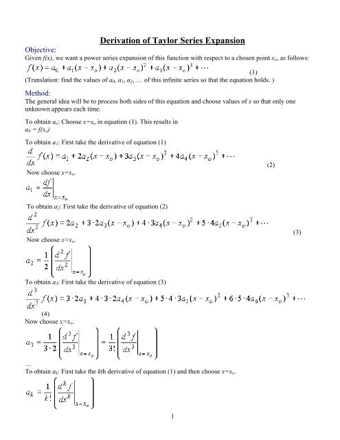 Derivation of Taylor Series Expansion Derivation of Taylor Series Expansion