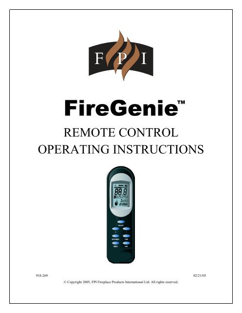 Regency ECS Remote Instructions - Pivot Stove & Heating