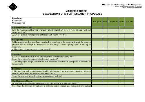 master's thesis evaluation form for research proposals master's thesis evaluation form for research proposals