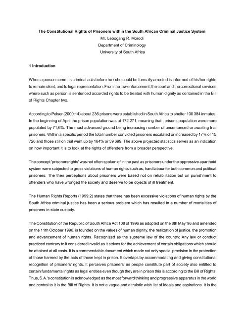 The Constitutional Rights of Prisoners within the South African ...