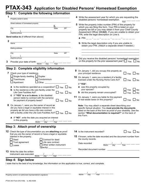 PTAX-343 Application for Disabled Persons' Homestead Exemption