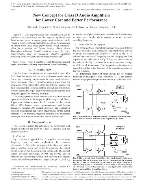 New Concept for Class D Audio Amplifiers for ... - Versatile Power
