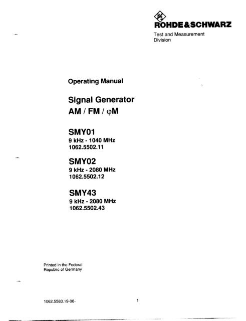 Rohde and Schwarz SMY01 Owners Manual 1