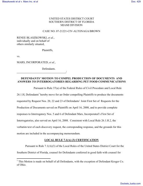 MOTION to Compel Documents and Answers to ... - Justia