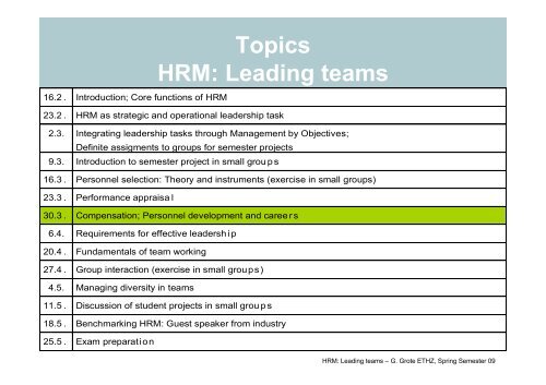 Topics HRM: Leading teams