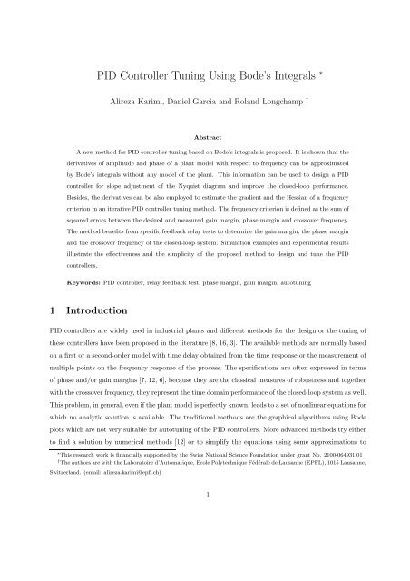PID Controller Tuning Using Bode's Integrals - Infoscience - EPFL