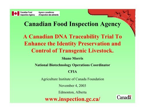 Canadian Food Inspection Agency - Agricultural Institute of Canada