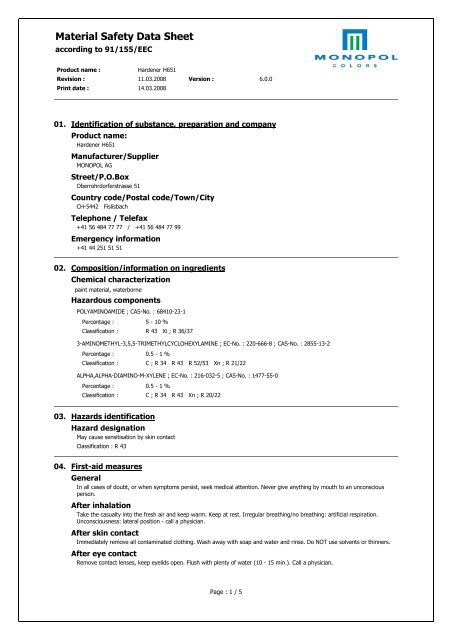 Material Safety Data Sheet - Monopol Colors