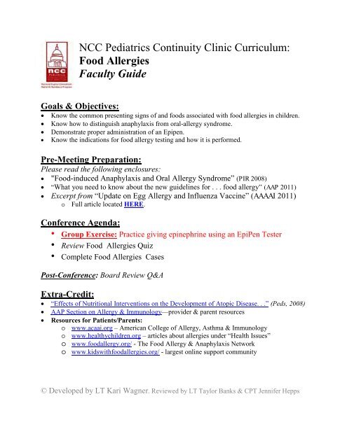 Food Allergies - NCC Pediatrics Residency at Walter Reed