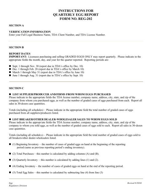 instructions for quarterly egg report form no. reg-202 - Texas ...