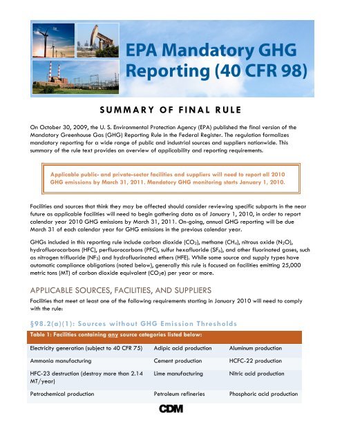 EPA Mandatory Greenhouse Gas Reporting (40 CFR 98)